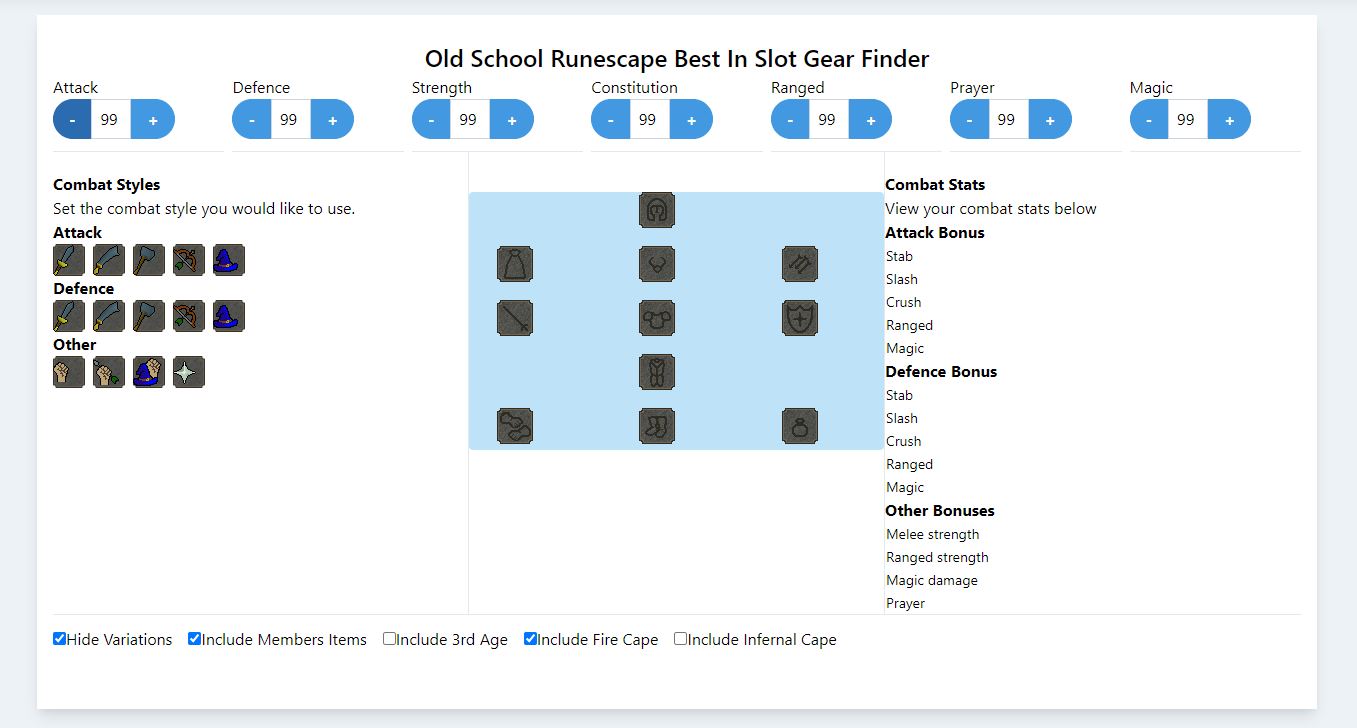 Old School Runescape Best In Slot Finder